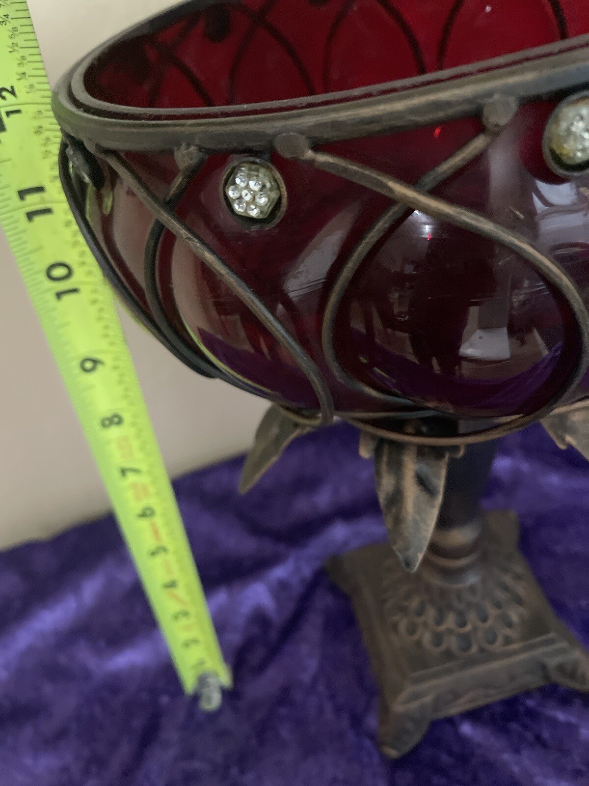 Vintage Wrought Iron Caged Ruby Red Blown Glass Vase | eBay