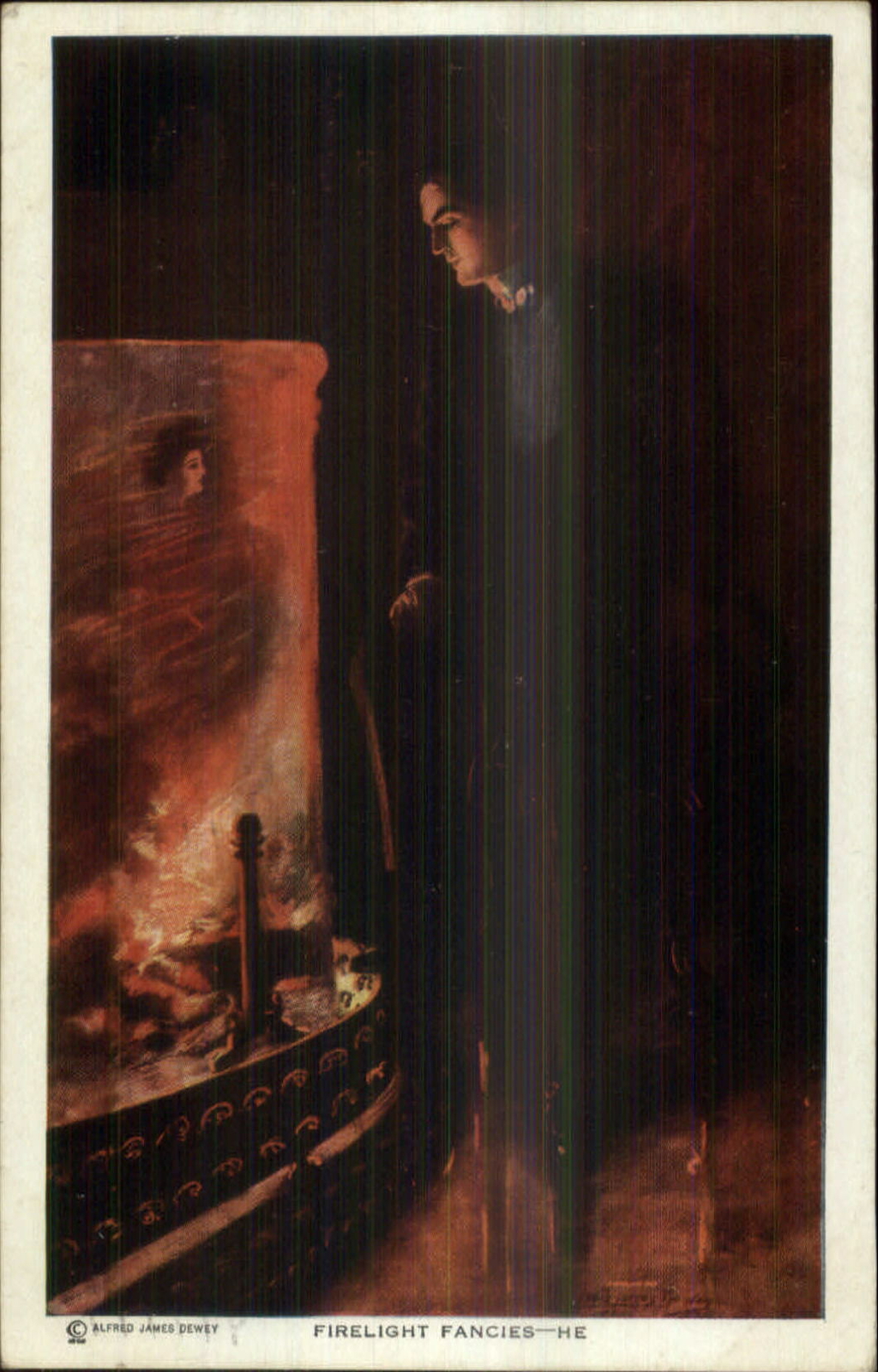 Alfred James Dewey - Beautiful Woman Face Appears in Fire FIRELIGHT ...