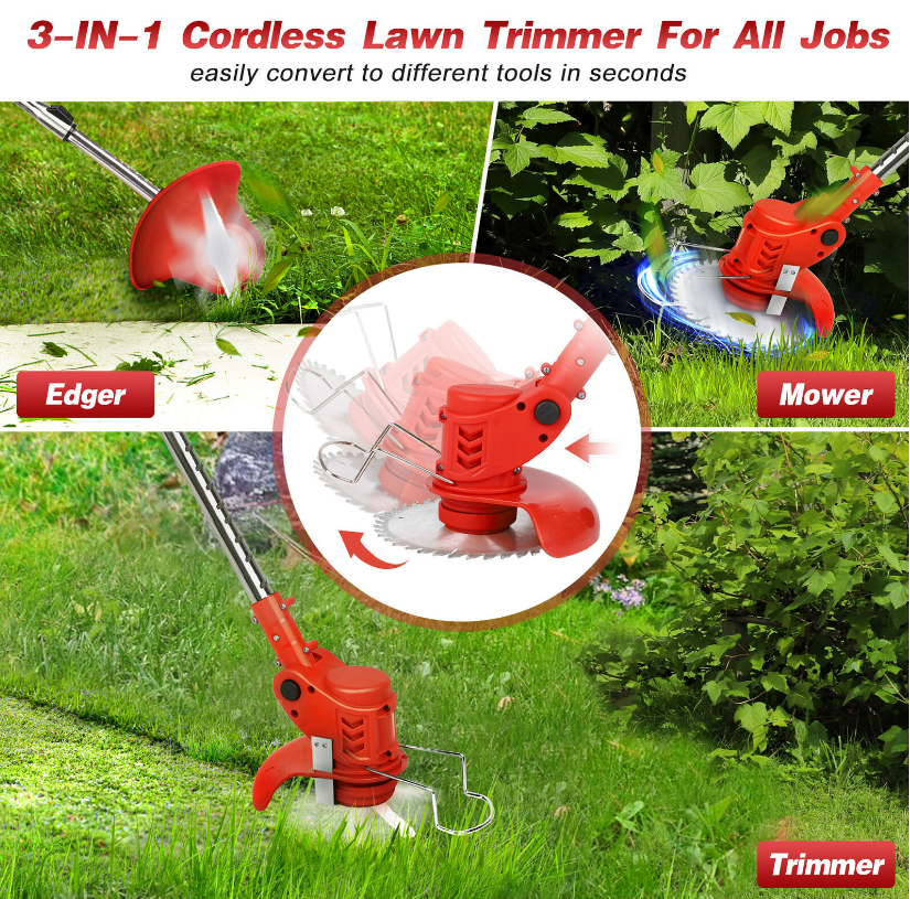 Cordless Strimmer Grass Trimmer Cutter Garden Lawn Edger & Rechargeable ...