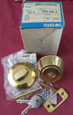HARLOC SDB-820-3 US-3 Brass Deadbolt Door Lock 2-3/8" SINGLE CYLINDER ...