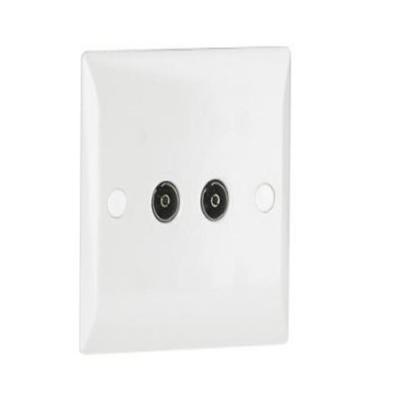 WHITE Twin TV or FM Slimline Aerial Co-Axial Double Outlet Socket (TF8 ...