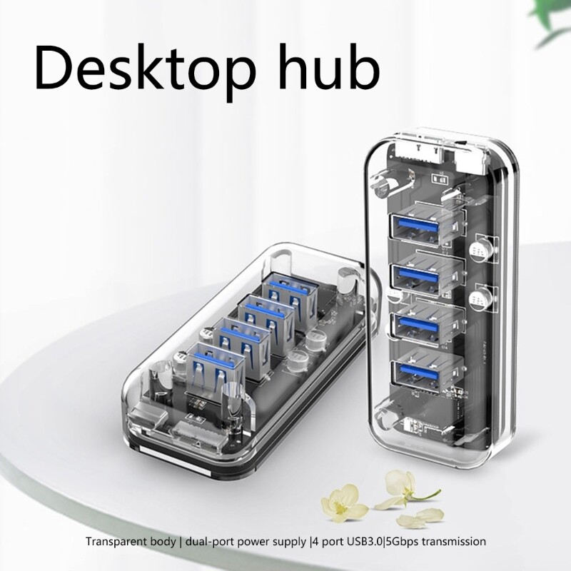 USB Hub 4-Port USB Splitter VL817 Double Power Supply for Laptop and PC ...
