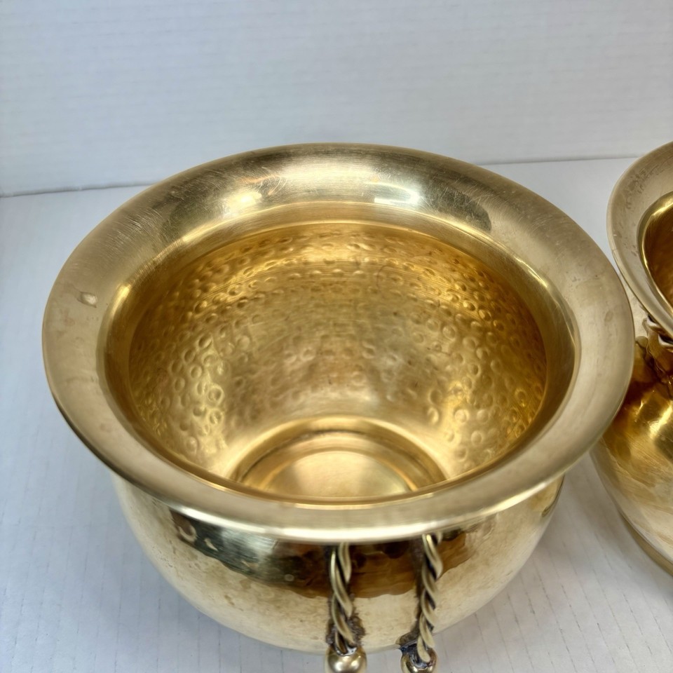 2 VTG Solid BRASS Hammered Rope & Tassel Planters Pots Containers India ...