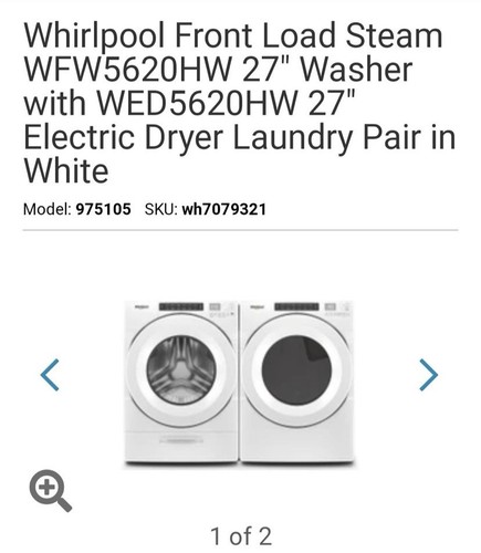 Pre Owned Washer & Dryer Set Whirlpool Front Load White WFW5620HW ...