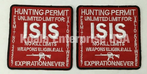 ISIS HUNTING PERMIT USA MILITARY TACTICAL DESERT IRON ON MORALE BADGE ...