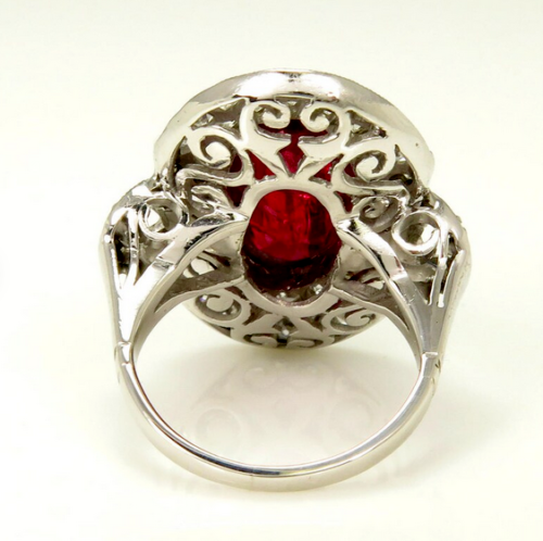 Antique Design with Oval Cut Pink Lab Created Ruby Women's High Finish ...