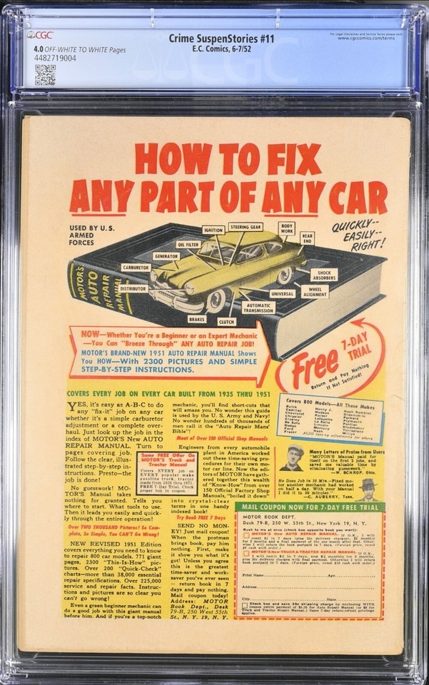 Crime Suspenstories #11 CGC 4.0 EC Pre Code Horror Johnny Craig Cover ...