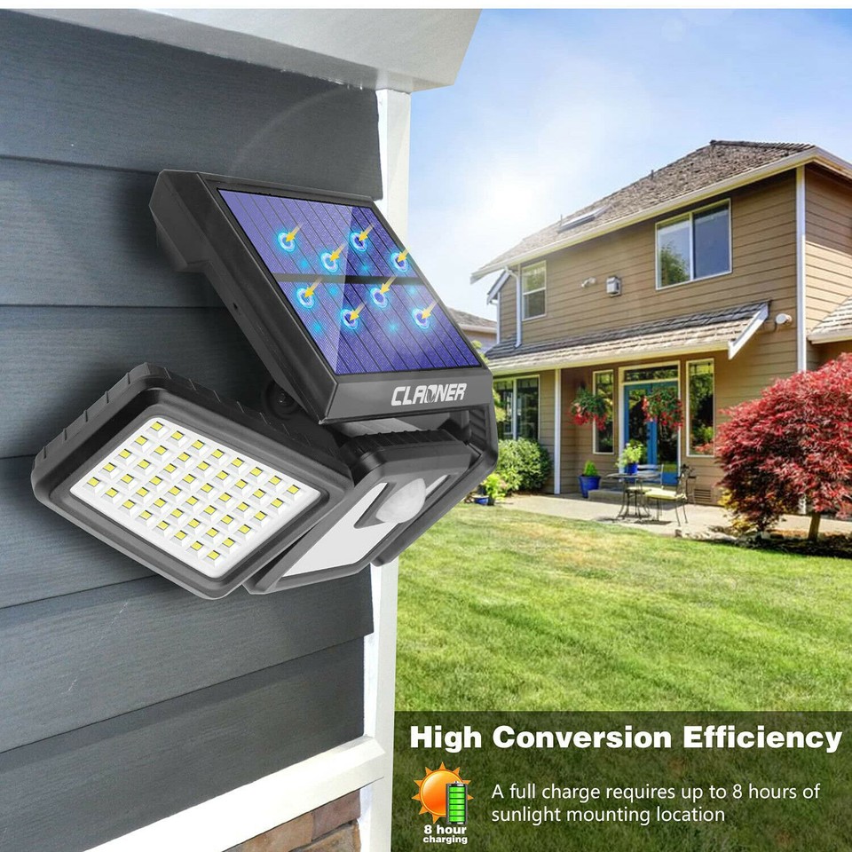 60000LM Solar Security Light Outdoor 3 head 74 LED Motion Sensor ...