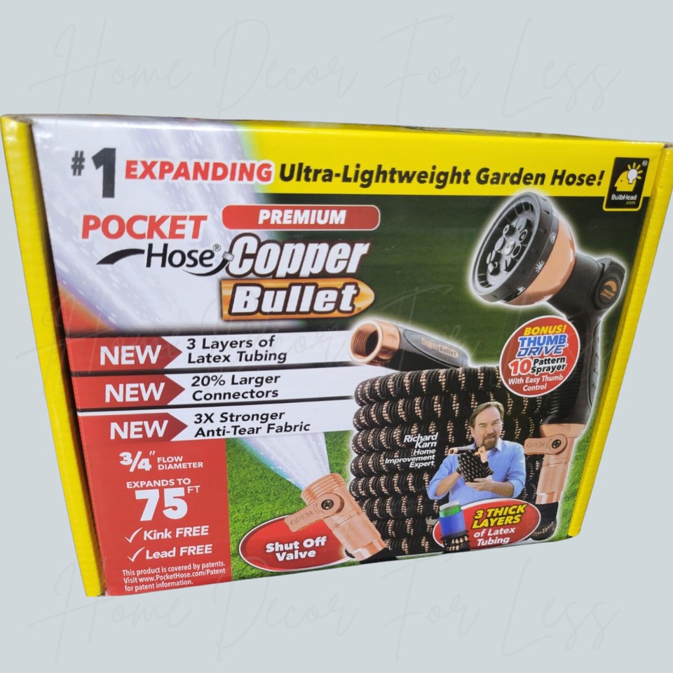 Pocket Hose Copper Bullet with Sprayer Expandable Garden Hose 650psi ...