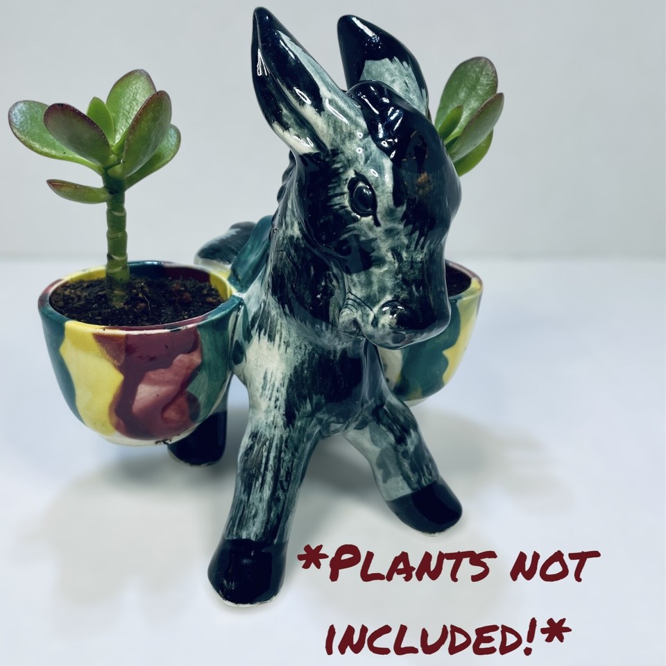 Hand Painted NOS Mid-Century Ceramic Donkey Planter Majolica Style ...