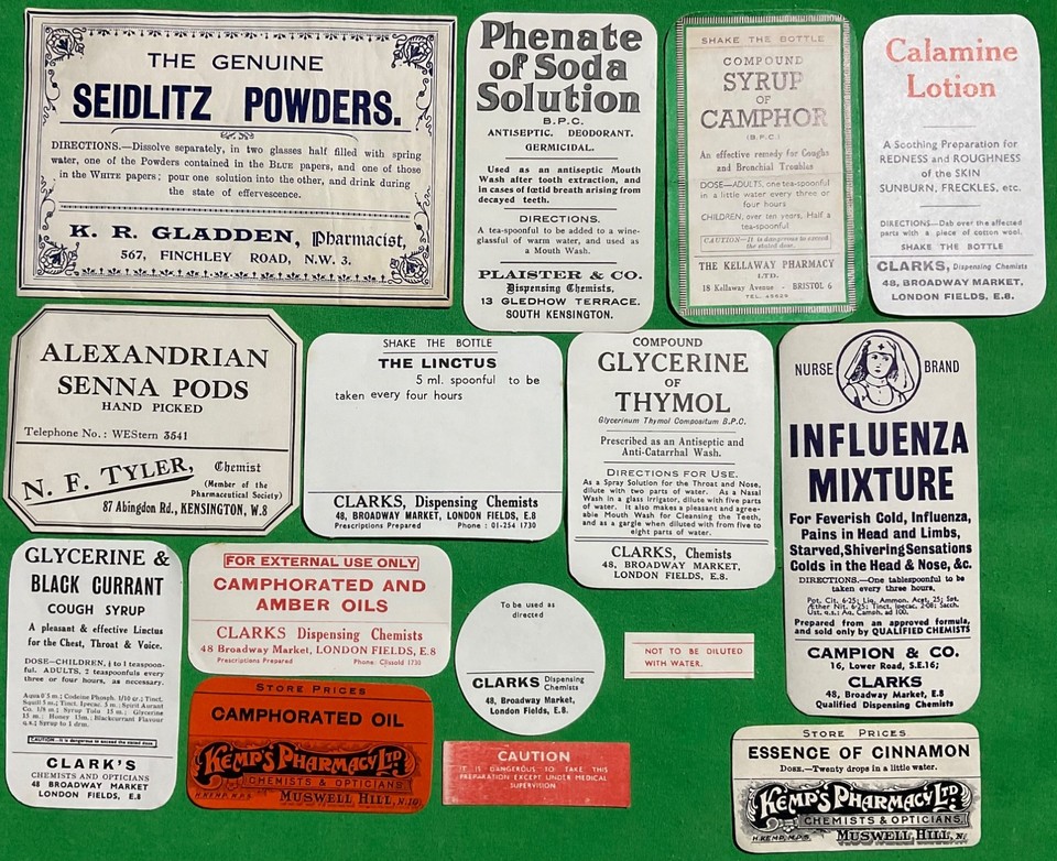 84 x Old Antique Vintage * CHEMIST PHARMACY LABELS Apothecary Medicine ...