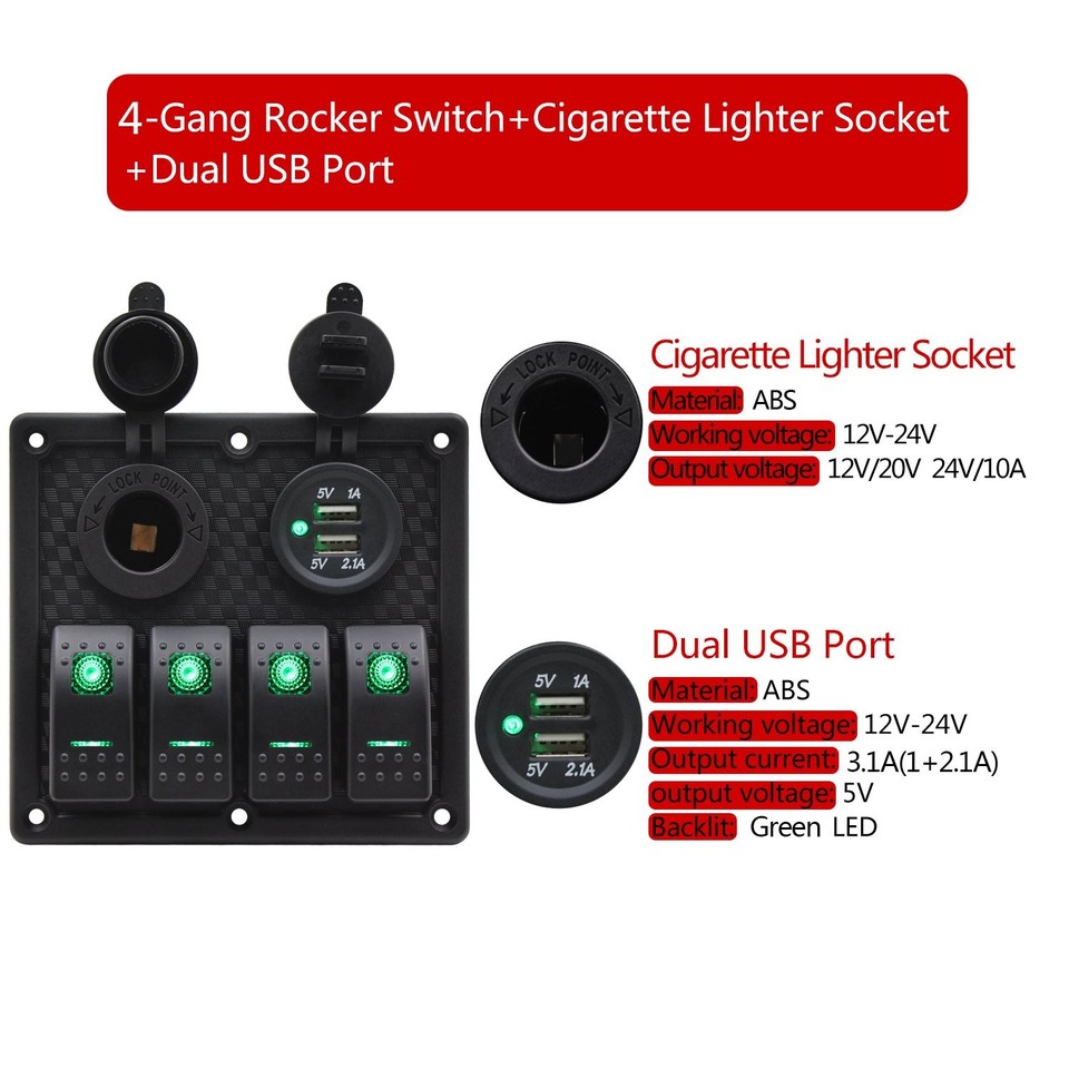 FXC Waterproof Marine Boat Rocker Switch Panel 4 Gang with Dual USB ...