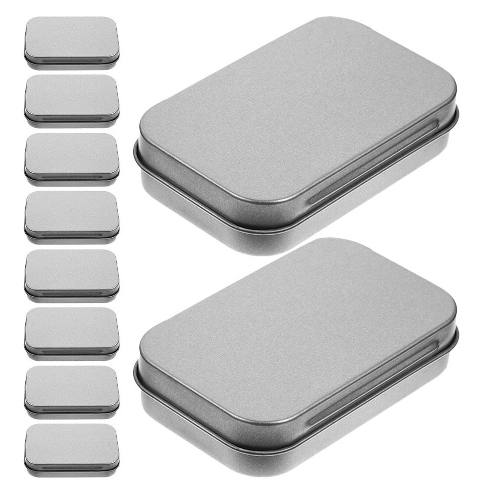 10 Pcs Metal Rectangular Tinplate Boxes Small Storage Case With Hinged ...