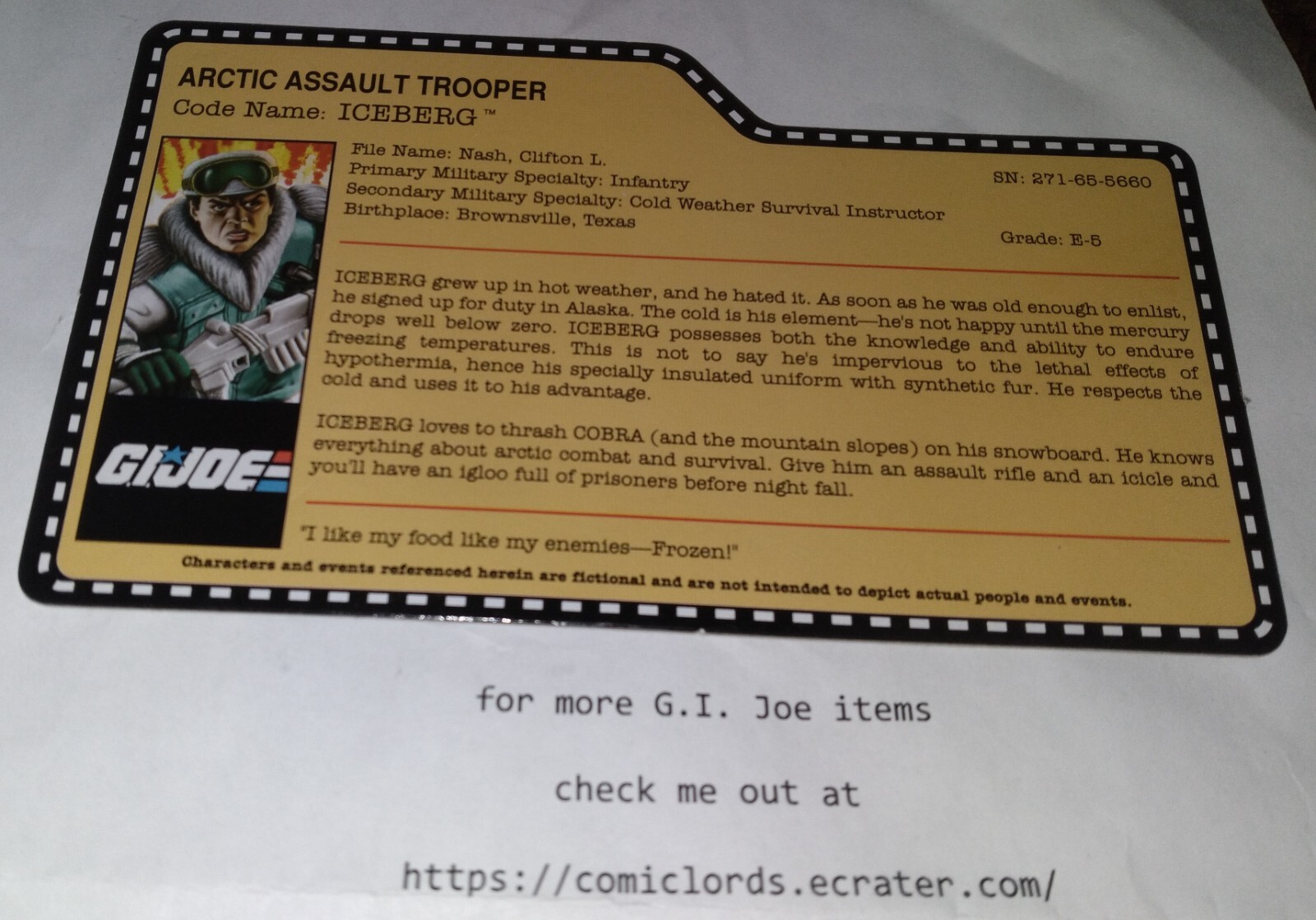 Iceberg V4 Filecard from G.I. Joe Collectors Club FSS GI Joe File Card ...