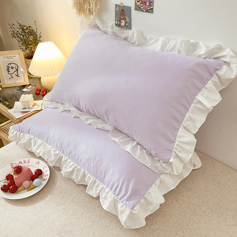 2X Lolita Splice Ruffles Pillow Case Cover Pleated Frill Bedding ...