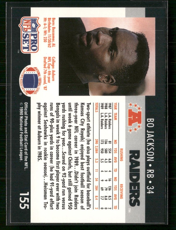 Bo Jackson 1990 Pro Set #155 Los Angeles Raiders | eBay