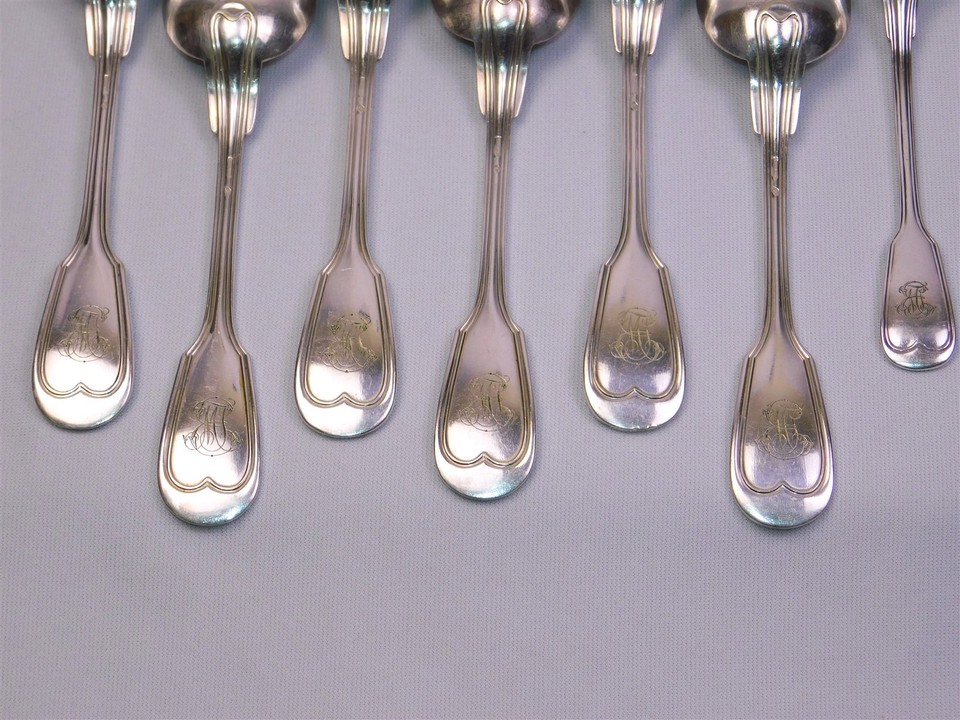24 Pcs Antique Bohrmann Fiddle Back Silver Plated Monogrammed Flatware ...