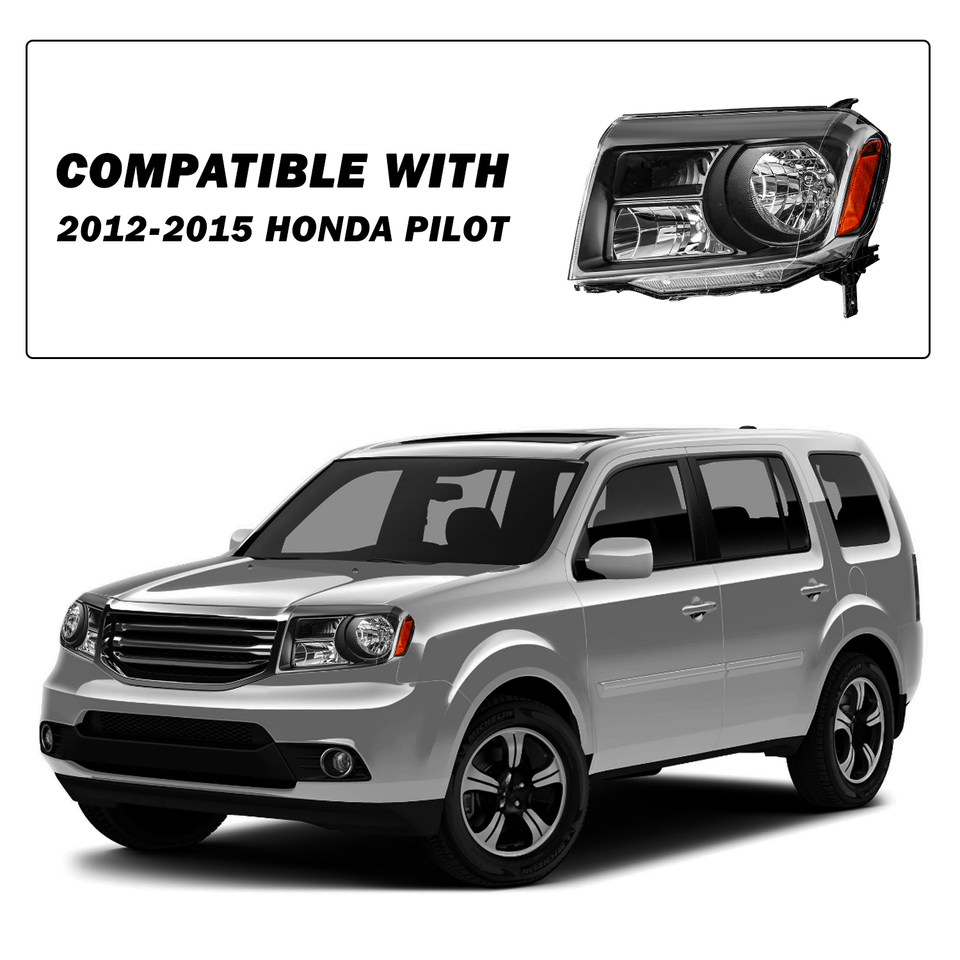 For 2012 2013 2014 2015 Honda Pilot Halogen Amber Black Headlights Pair ...