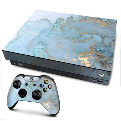 Xbox One X Console Skins Decal Wrap ONLY Teal Blue Gold White Marble ...