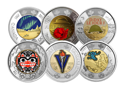 🇨🇦 Rare Canada Colorized Toonie $2 Dollars 6-coins set, 2017 - 2021 | eBay