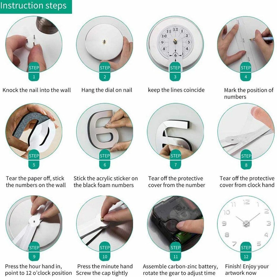 3D DIY Large Frameless Wall Clock Mirror Number Sticker Modern Home ...
