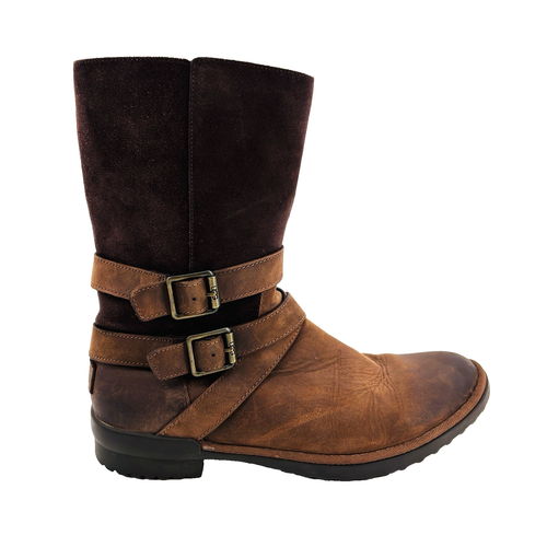 Womens 9 UGG Lorna Boots Zip Buckle Boot 1095155 Brown Leather ...