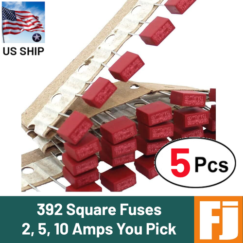 5x 392 Square Fuse 250V Slow Blow Radial PCB | Values 2A, 5A, 10A | US ...
