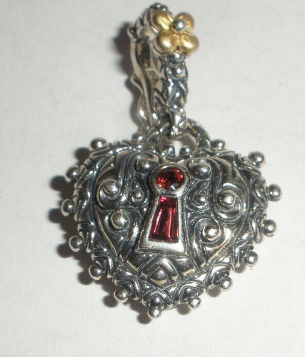 BARBARA BIXBY STERLING SILVER 18K GOLD PADLOCK LOCK KEY GARNET HEART ...