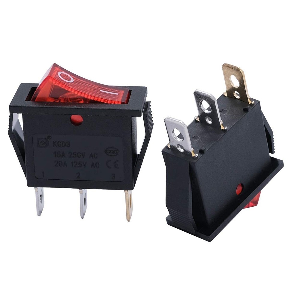 6pcs AC110V/120V Rocker Switch Red Light Illuminated Snap-in Toggle ...