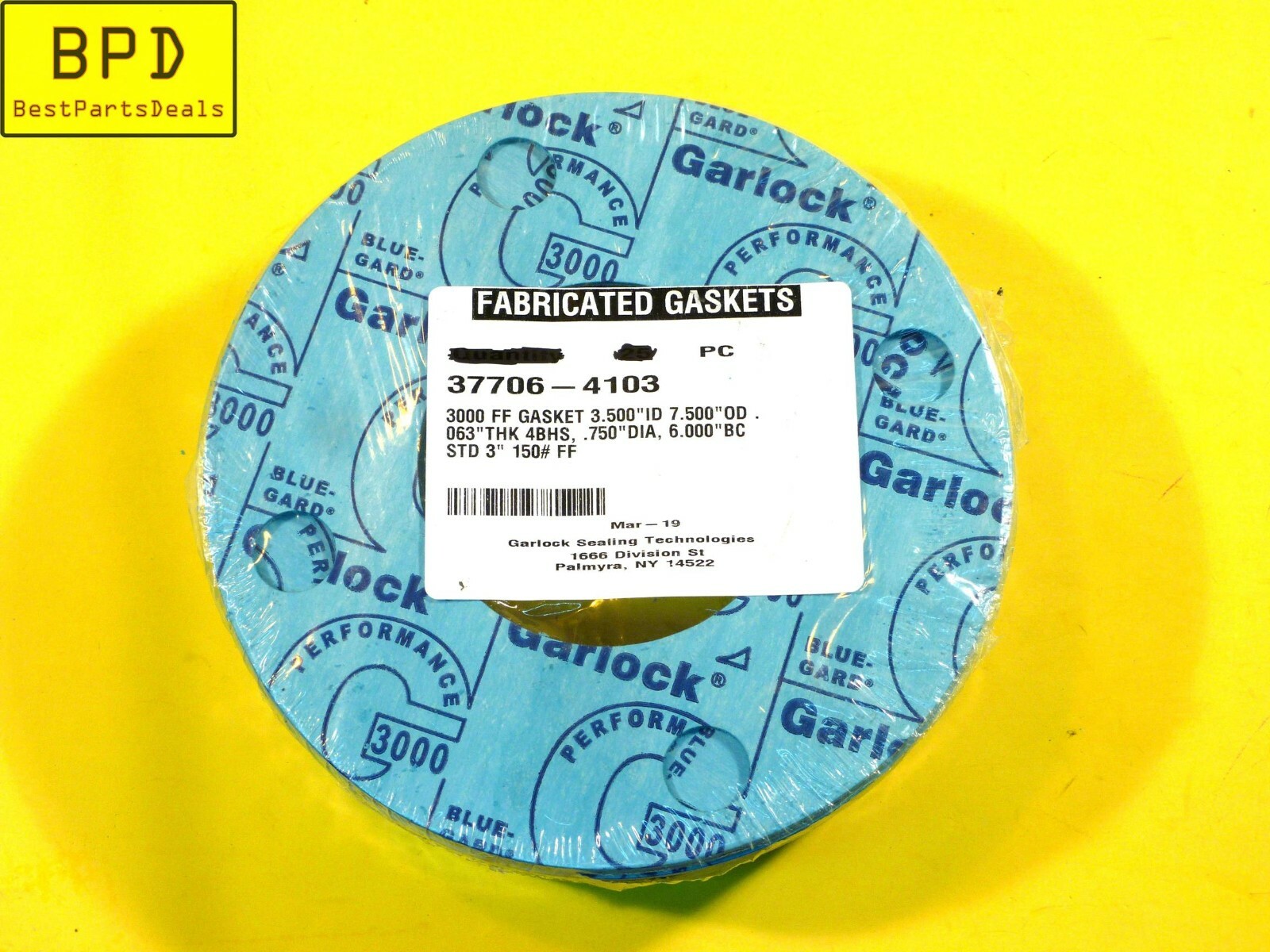 Blue Aramid Fiber Binder Style 3000 Full Face Gasket GARLOCK 37706-4103 ...