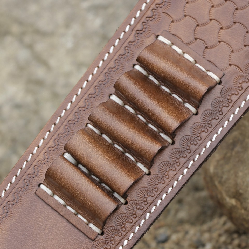 TOURBON Vintage Leather 2 Point Padded Rifle Sling Swivels Ammo Holder ...