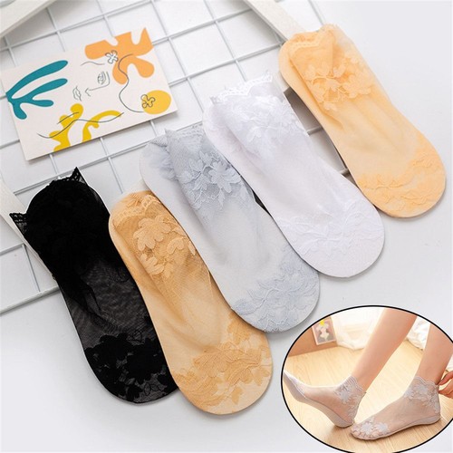 Women Hollow Transparent Thin Boat Socks Leaves Lace Shallow Socks ...