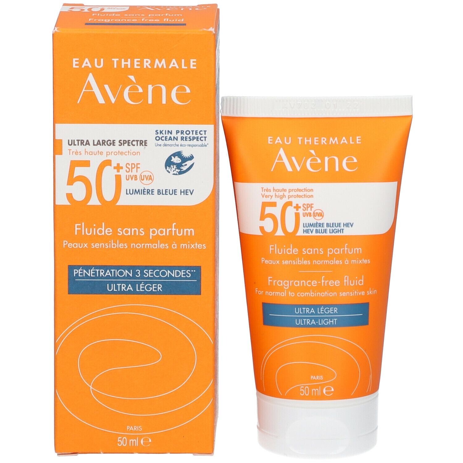 Avene Sunscreen Spf 50+ High Protection Fluid Ultra Light 50ml Exp 03/ ...