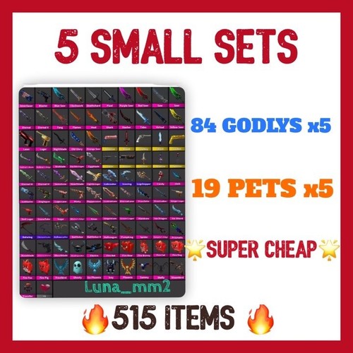 Mm2 SMALL SET 84 GODLYS x5 + 19 PETS x5 🔥 515 ITEMS 🔥 SUPER FAST ...