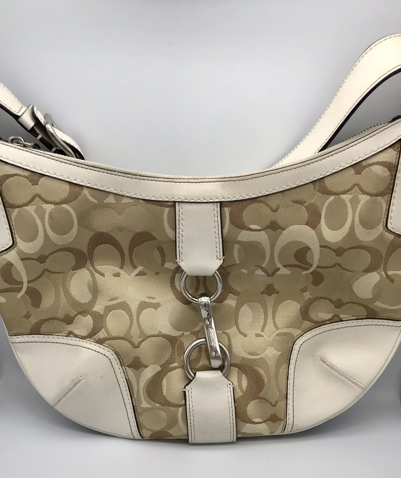 Coach Monogrammed Tan And White Shoulder Bag Silver H… - Gem