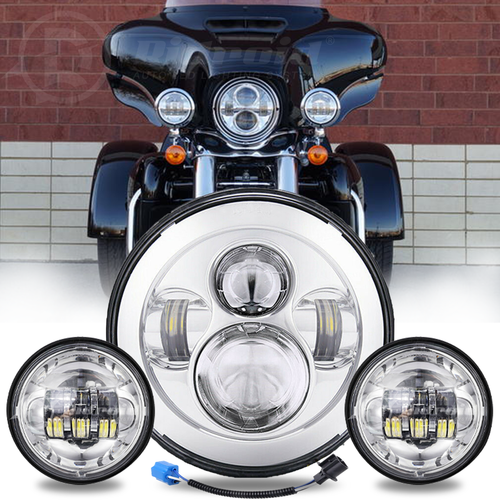 7" inch LED Headlight + 4.5" Fog Lights For Yamaha V-Star XVS 650 950 ...