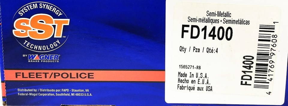 Wagner System Synergy Technology Semi Metallic Brake Pads FD1400 NOS | eBay