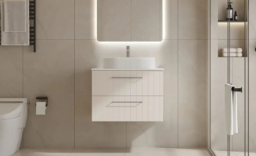 Coastal VJ panelling Almond colour Bathroom Vanity Cabinet Unit 750 mm ...