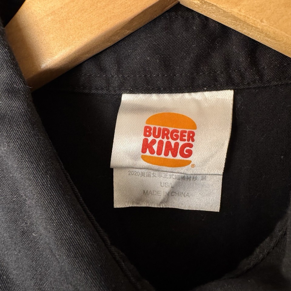 Burger King Work Shirt Large Women's Black Pockets Short Sleeve Button ...