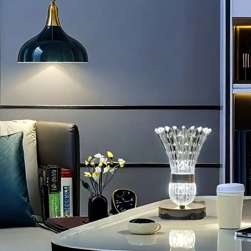 KEPEAK LED Crystal Table Lamp Vase Night Light Touch Dimmable ...