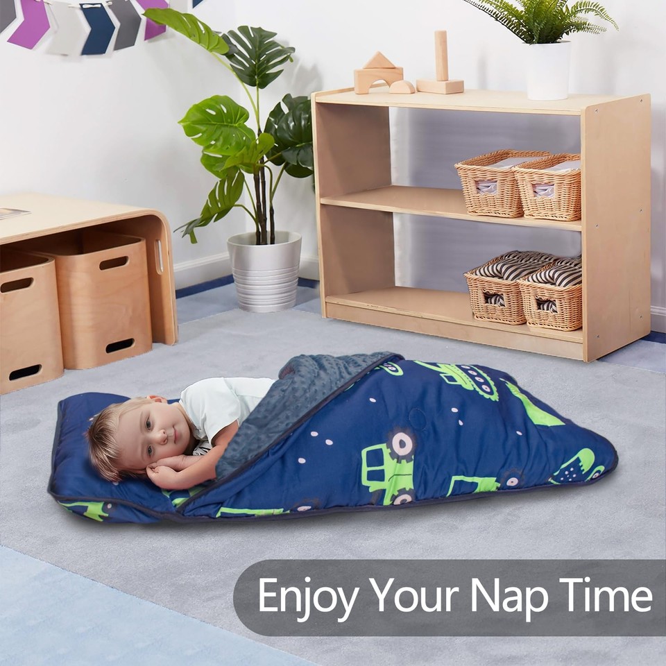 Thickened Toddler Nap Mat with Removable Pillow and Minky Blanket ...