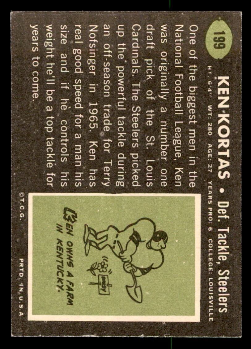 1969 Topps Football #199 Ken Kortas EX/MT *d3 | eBay