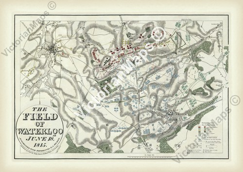 The Field of Waterloo Battle June 18th 1815 plan map Booth 1816 art ...