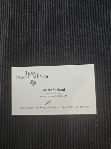 Vintage Rare Business Card Texas Instruments Metallurgical Richardson ...