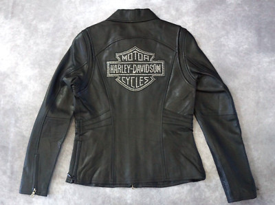 Harley Davidson Womens Cycle Diva Swarovski Crystal Leather Jacket XS ...