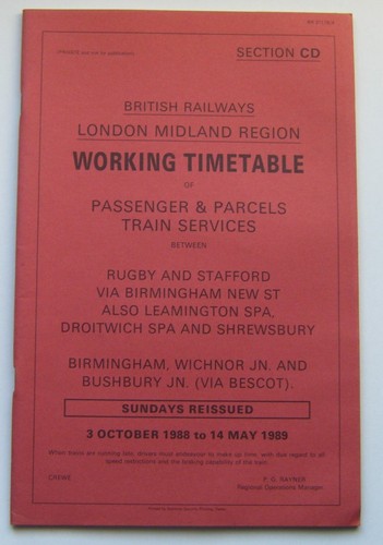 British Railways London Midland Region Working Timetable October '88 To ...