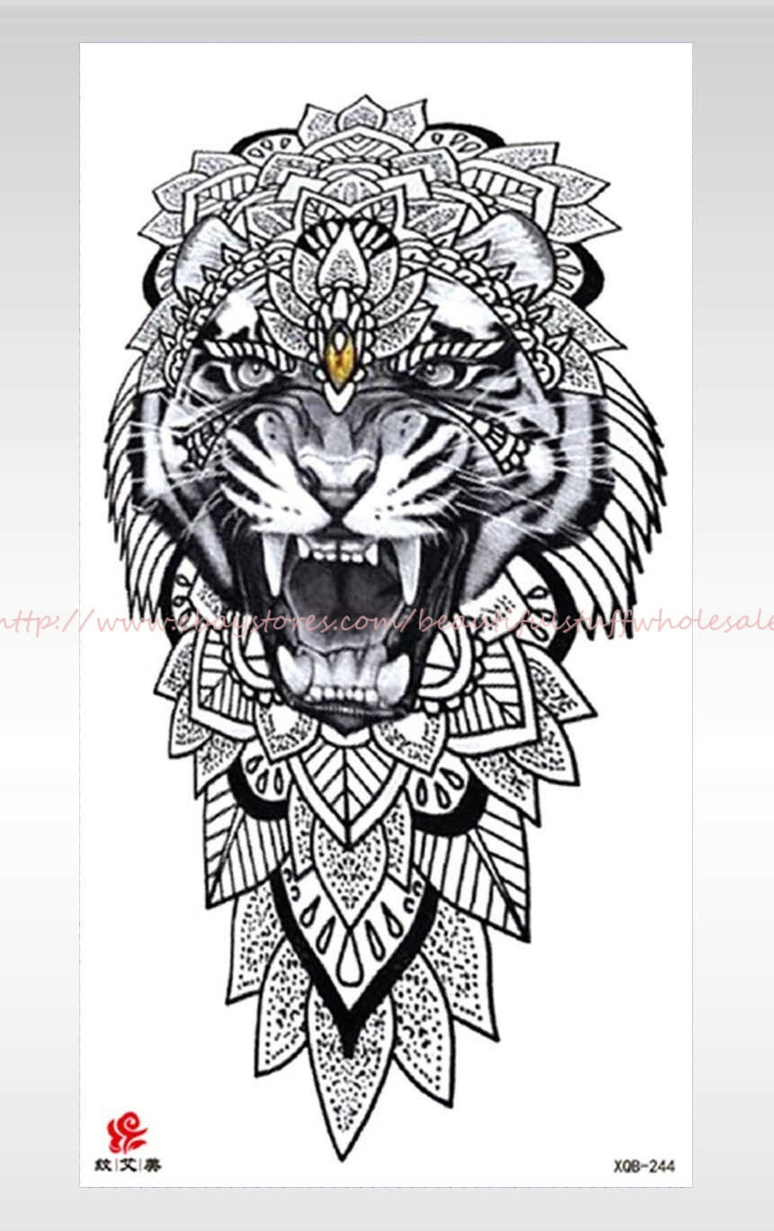 Halloween black tiger totem large 8.25" temporary rub on tattoos for ...