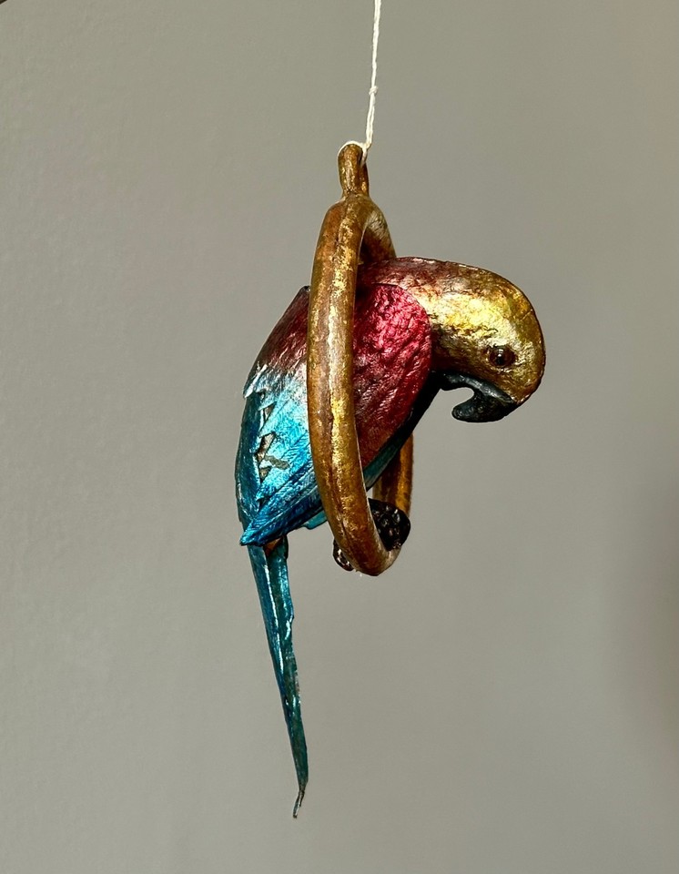 RARE ! Antique 1919 German 6" Dresden PARROT on SWING 3 Dim Christmas ...