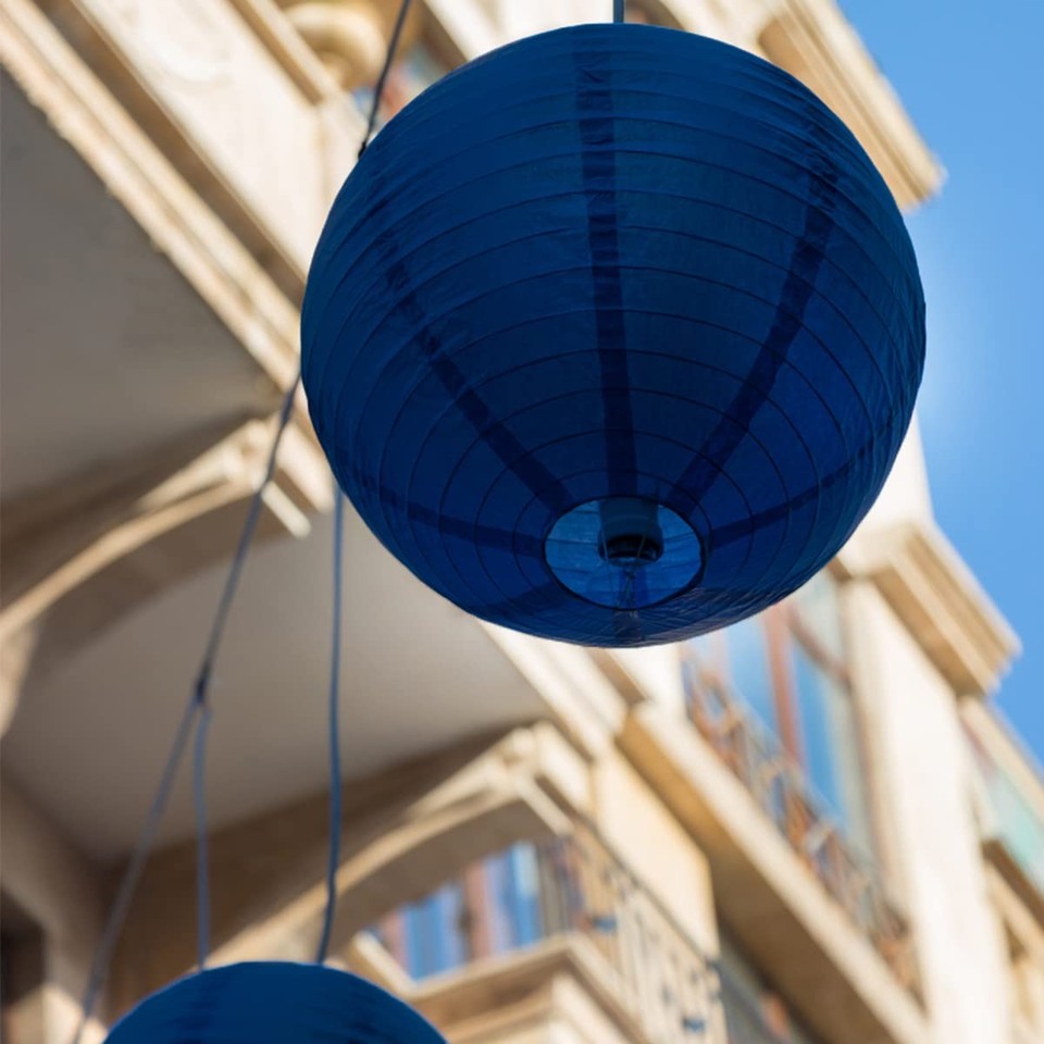 16pcs Blue Paper Lanterns 6"-12" Lighted Decor for Wedding, Birthday ...