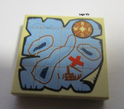 Lego 3068bpb0315 Tile 2x2 Tan Groove with Map Pirate The Black Pearl ...